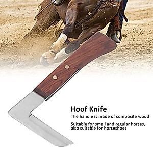 L Shape Hoof Knife, 7.8 in Sharp Ergonomic Curved Wooden Handle Left Right Handed High Hardness Steel Hoof Knife, Durable Practical Livestock Hand Hoof Trimming Tool for Farm Horse Cattle Goat(Right)