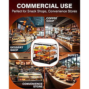 PYY Commercial Food Warmer Display - Countertop Hot Box Warming Cabinet for Restaurant Party Buffet, 3-Tier Electric Heating Case with Dual Insulated Door Suit for Pizza Hamburger, Black