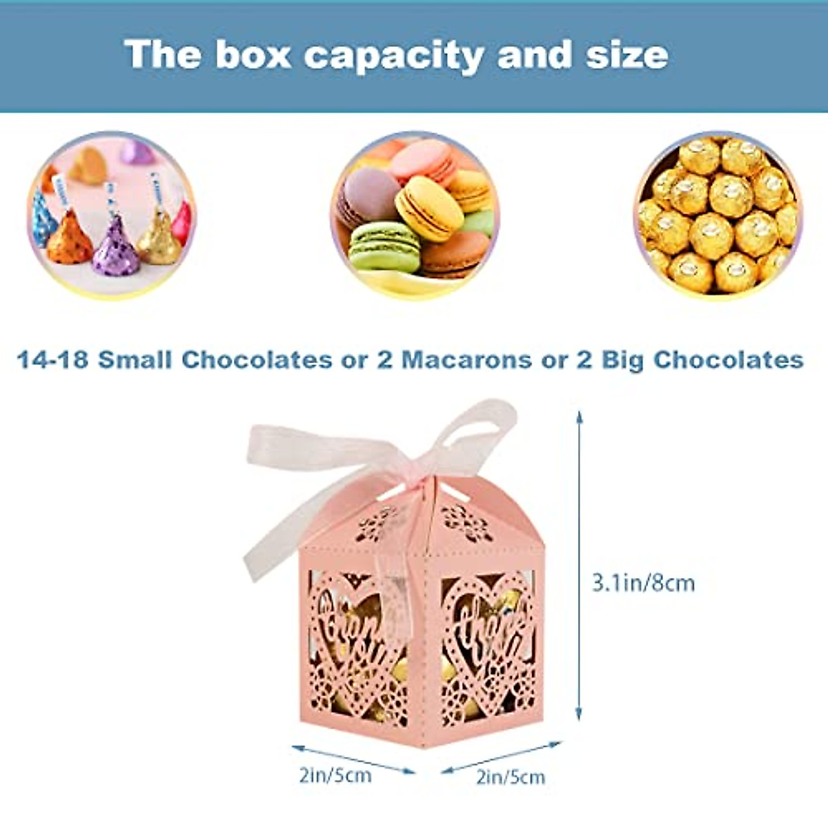 Elephant-package 25 Pcs Laser Cut Boxes (Pink), Bridal Shower Favor Boxes with Ribbon, Thank You Lace Candy Boxes, Party Favor, Wedding, Anniversary.