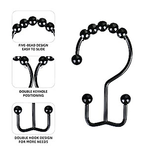 Shower Curtain Hooks Rings Premium Rust Resistant Metal Hook Double Glide Shower Hooks Roller Balls Glide on Shower Rods for Bathroom Curtain, Shower Curtains & Liners, Set of 12 (Silver)