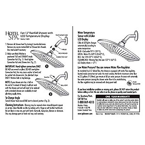 Dream Spa AquaFan 12 inch All-Chrome Rainfall-LED-Shower-Head with Color-Changing LED/LCD Temperature Display