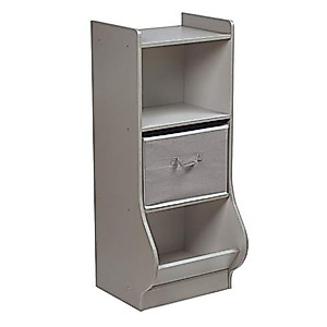 Badger Basket Kid's Upright Toy and Book Storage Nook with Reversible Fabric Basket - Woodgrain Gray