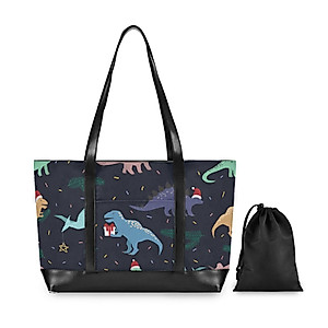 Christmas Dinosaur Gifts Laptop Tote Bag for Women Work Travel Bag Canvas Teacher Tote Bags Handbags Purse with Zipper