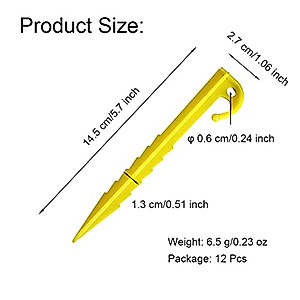 JZTang 12 Pcs 5.7 inch Plastic Stakes Tent Pegs Serrated Edges Yellow Garden Landscape Stakes for Campings Outdoor and Garden Netting Lawn