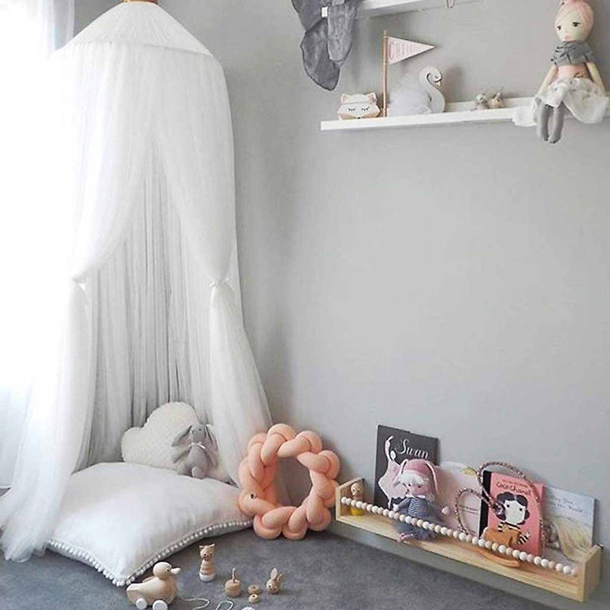 OldPAPA Bed Canopy for girls - Princess Bed Canopy Mosquito Net Nursery Play Room Decor Dome Premium Yarn Netting Curtains Baby Game Dream Castle, White