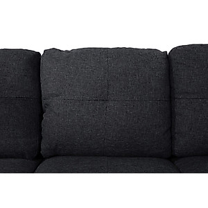 AYCP Fine Furniture Sectional Sofa Couch,L-Shaped Modern Style w/Storage Ottoman 3-Piece for Living Room|Linen Upholstery|(2) Toss Pillows(Left Hand Facing, Black)