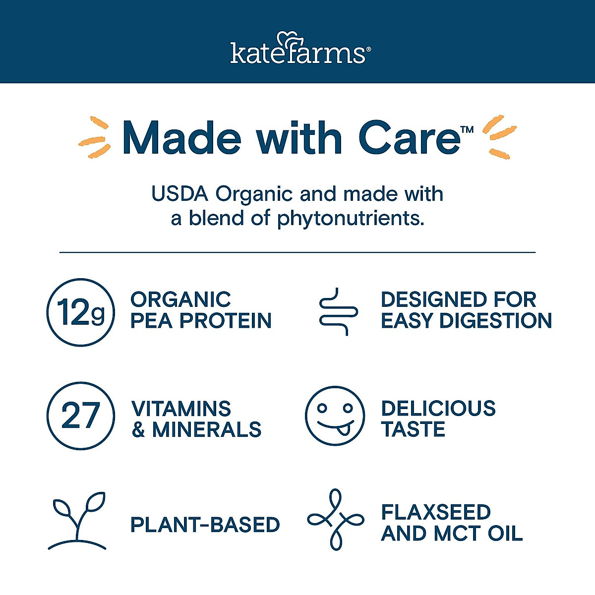 KATE FARMS Organic Plant Based Pediatric 1.2 Sole-Source Nutrition Shake, Vanilla, 12g protein, 27 Vitamins and Minerals, High Calorie Meal Replacement, Gluten Free, 8.45 oz (6 pack)