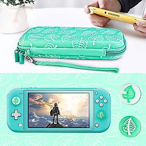 DLseego Carrying Case for Switch lite,New Leaf Crossing Design Portable Travel Carrying Case 3 in 1 Accessories Kit with 2 Pcs Screen Protectors and 2 PcsThumb Grips Caps