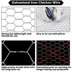 Chicken Wire Fencing Mesh 16.9 inch X 32.8 Ft, 0.6 Inch Hexagonal Galvanized Floral Chicken Wire Fence for Crafts Garden Poultry, Metal Hardware Cloth Netting for Chicken Coops Rabbit Rodent Cage