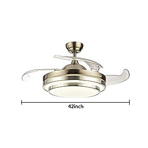 Modern Ceiling Light with Fan Remote Control Retractable Blades 3 Color Lighting 3 Speed Chandelier Light Retractable Invisible Blade for Living Room Bedroom Basement Restaurant Dining Room (42-Inch)