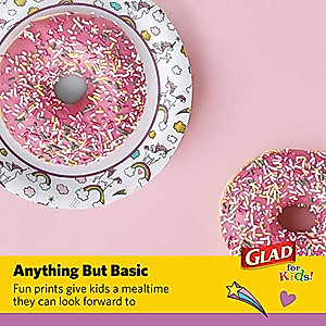 Glad for Kids Paper Plates, Small Round Paper Plates with Cute Designs for Kids Heavy Duty Disposable Soak Proof Microwavable Paper Plates for All Occasions, Unicorns, 7 Inch, 20 Count