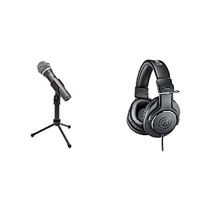 Samson Technologies Q2U USB/XLR Dynamic Microphone Recording and Podcasting Pack, Silver & Audio-Technica ATH-M20X Professional Studio Monitor Headphones, Black