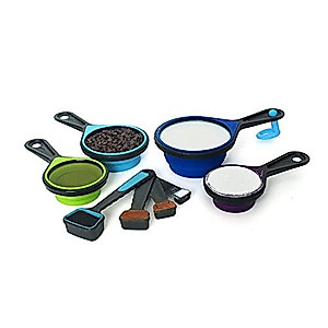 Collapsible Measuring Cups and Measuring Spoons | Portable Food Grade Silicone Measurement Cup Set for Liquid & Dry Food | Dog Food & Camping & Kids Measuring Cup