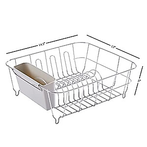 Sweet Home Collection 2 Piece Dish Drying Rack Set Drainer with Utensil Holder Simple Easy to Use Fits in Most Sinks, 14.5" x 13" x 5.25", Silver