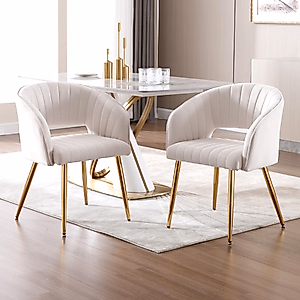 Westice Velvet Home Office Desk Chair Set of 1, Modern Tufted Vanity Chairs with Gold Metal Legs, Upholstered Accent Armchair for Living Room Restaurant, White