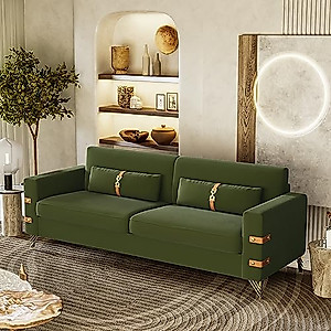 LostCat 85'' Velvet Sofa, Chesterfield Velvet Comfy Sofa Couch with Extra Deep Seats, Upholstered Mid-Century Modern Love seat, Modern Sofa- 3 Seater Sofa with Extra Deep Seats, Green