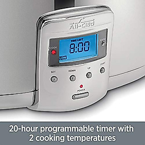 All-Clad SD700450 Programmable Oval-Shaped Slow Cooker with Black Ceramic Insert and Glass Lid, 6.5-Quart, Silver