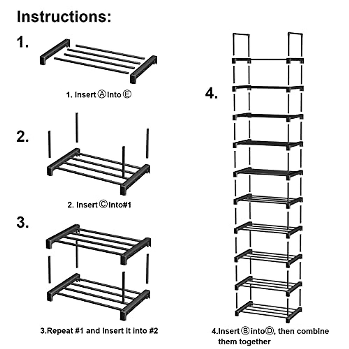 NYLBRT Upgrade 10 Tier Shoe Racks, Metal Stackable Shoe Rack Organizer for 20-25 Pairs Shoe and Boots, Tall Narrow Shoe Shelf for Entryway, Closet, Garage, Bedroom, Cloakroom, Black