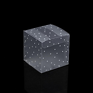 Ocmoiy 50Pcs Clear Favor Boxes for 2 Macarons 2 x 2 x 2 Inches White Dot Minigift Candy Boxes with Silver Ribbons Wedding Bridal Shower Baby Shower Christmas Party Favor Boxes