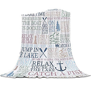 Flannel Fleece Blanket,Nautical Anchor Lake Life Sailboat Cozy Plush Microfiber Throw Blankets-Lightweight Reversible Soft Warm Blanket,All Season Bed Blankets for Couch Sofa Throw-50x60 Inch