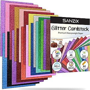 45 Sheets, 20 Colors (300 GSM) Glitter Cardstock comes with EXTRA SHINE! 8.27x11.7 Inches, 110 lb - Non-shedding Glitter Cardstock for Cricut, Crafts and DIY Projects