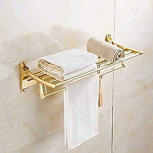 SXNBH Towel Holder Bathroom Space Aluminum Rose Gold Hanger Fold Matt Bath Towel Rack Wall Mount Washroom Shelf Double Towel Rail para