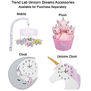 Trend Lab Unicorn Dreams 3 Piece Crib Bedding Set, Can Be Used As A Blanket Or A Playmat for Tummy Time, Includes Quilt, Fitted Crib Sheet and Skirt