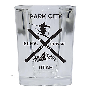 R and R Imports Park City Utah Ski Snowboard 2 Ounce Liquor Shot Glass Square Base
