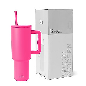 Simple Modern 40 oz Tumbler with Handle and Straw Lid | Insulated Cup Reusable Stainless Steel Water Bottle Travel Mug Cupholder Friendly | Gifts for Women Him Her | Trek Collection | Raspberry Vibes