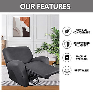molasofa Recliner Chair Covers - 4 Pieces Leather Like Large Recliner Covers with Pocket Soft Stretch Recliner Slipcover for Lazy Boy Recliner Chair Washable Furniture Protector (Dark Grey)