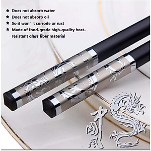 Chopsticks, fiberglass chopsticks are reusable, with chopstick rest, dishwasher safe. Chinese luxury chopsticks gift box set. 2 pairs (gold, silver) 1 portable beautiful storage bag