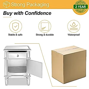 VINGLI Nightstands Set of 2 Mirrored Side Tables Glass End Table with Drawer for Bedroom, Silver