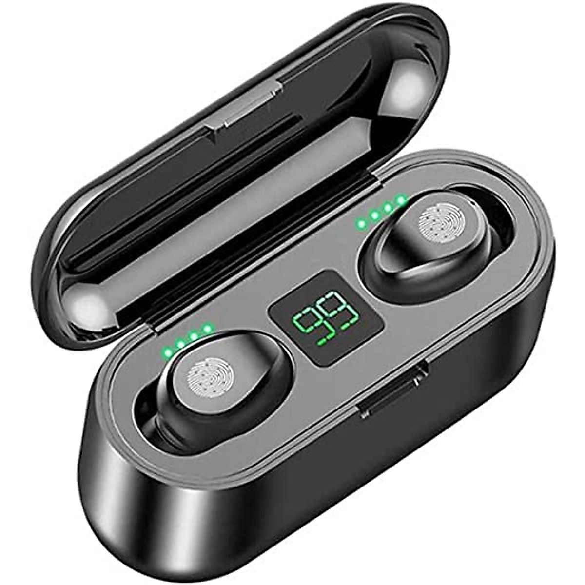 F9 TWS LED Touch Wireless Bluetooth Headset Stereo Noise Cancelling earplug with 2000mAh Charging case Mobile Power Supply, Black