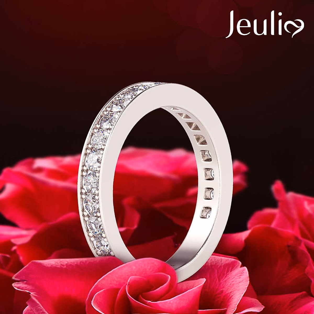 Jeuia 1.71 Carat Custom Engraved Wedding Band Personalized Eternity Band Ring Cubic Zirconia Chanel Set Sterling Silver Engagement Rings for Women Men (6)