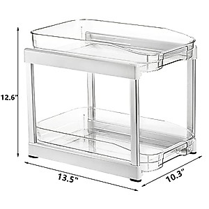 Peohud 2-Tier Under Sink Organizer, Double Sliding Cabinet Basket Organizer Drawer, Easy Access Pull Out Bathroom Vanity Counter Tray, Multi-purpose Storage Bins Rack for Kitchen Office Pantry Dorm