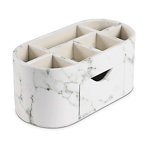 Marble Desk Organizer For Office Supplies Desk Accessories - Pencil Pen Holder Decor - Home School College Organization Desktop Caddy - Faux Leather