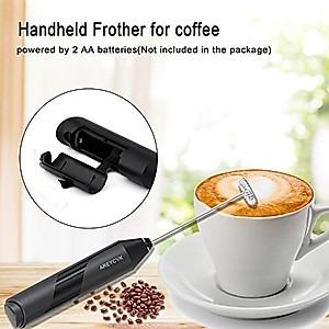 AREYCVK Handheld milk frother Small mixer for drinks Whisk Frother of Battery Operated,Stainless Steel Frother forlatte,cappuccino,hot,chocolate, Matcha(BLCAK)
