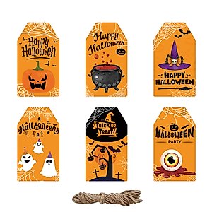 Halloween Tags with String Halloween Trick or Treat Tags Spooky Craft Label for Halloween Party Favor Candy Goodie Bag Gift Decoration,60 Pieces