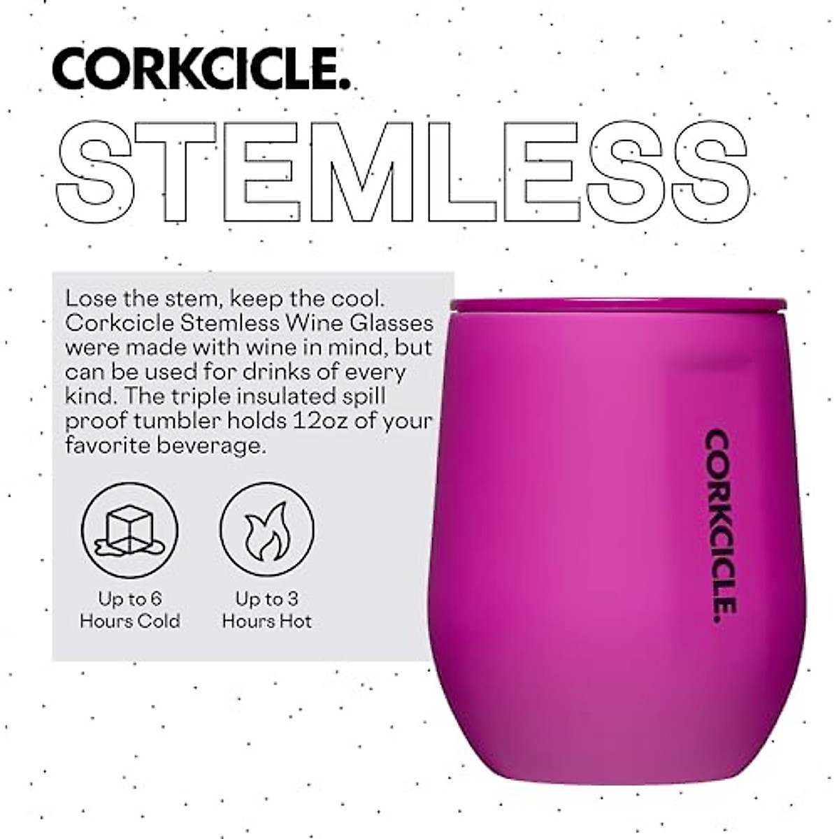Corkcicle Stemless Insulated Wine Glass Tumbler, Berry Punch, 12 oz – Stainless Steel Stemless Wine Glass Keeps Beverages Cold for 6 Hours, Hot for 3 Hours – Non-Slip, Easy-Grip Insulated Cup