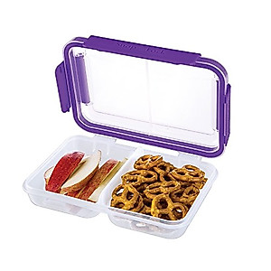 SnapLock by Progressive Split Container - Purple, SNL-1002P Easy-To-Open, Leak-Proof Silicone Seal, Snap-Off Lid, Stackable, BPA FREE