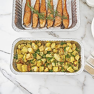 Restaurantware Foil Lux 12.5 x 6.5 Inch Loaf Foil Pans 25 Oven-Ready Foil Trays Lids Sold Separately 1/3 Third-Size 5 LB Silver Aluminum Disposable Baking Pans Freezable