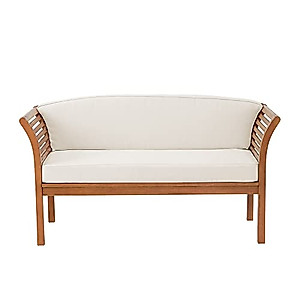 Stamford Eucalyptus Wood 2-Seat Patio Outdoor Bench with Cushions, 57"W x 24"D x 31"H and 47"W x 22"D x 18"H Seat, Weather-Resistant and Durable, Coordinates with Collection, Indoor-Outdoor Furniture