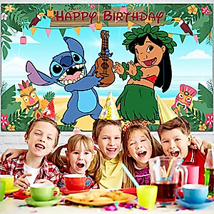 Chunyunfafalou Lilo and Stitch Birthday Party Backdrop Supplies Hola Hawaii Tropical Luau Banner for Girl Baby Shower Summer Beach Ocean Background 5x3ft Photo Booth Props