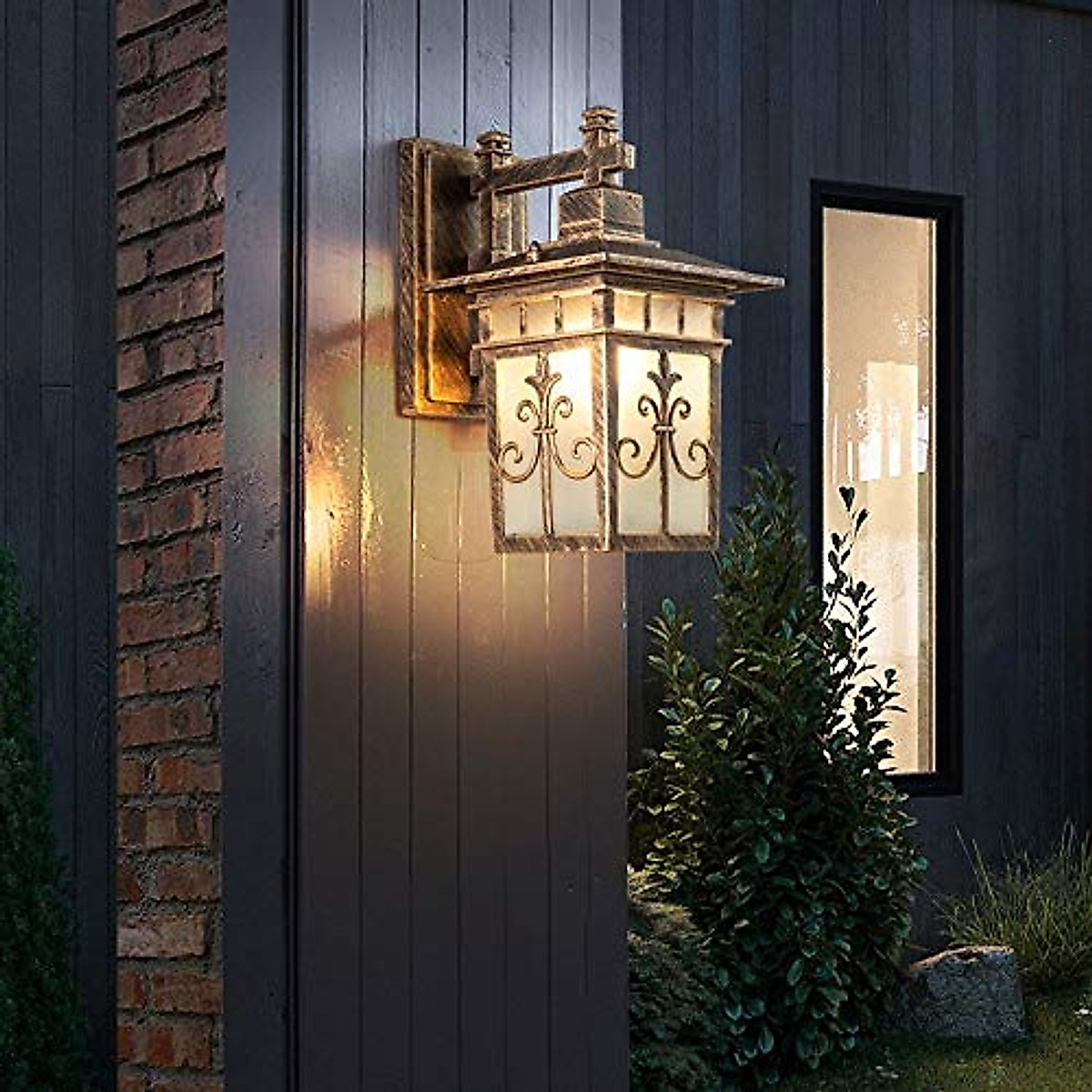 PEHUB Waterproof Outdoor Wall Lamp Courtyard Aisle Lights Villa Balcony Wrought Iron Wall Light Country Lantern Retro Aluminum Exterior Balcony Garden Wall Sconces Decoration Exterior Light Fixture