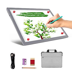 TOHETO Portable A4 Tracing LED Copy Board with Carry Bag, Cordless Battery Powered 5 Levels Brightness Light Box Rechargeable Light Board for Weeding Vinyl X-ray Viewing Diamond Painting (Grey)