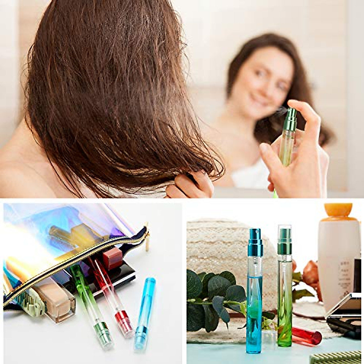 18 Pieces Mini Perfume Spray Bottles 10 ml Colorful Glass Fine Mist Sprayer Empty Spray Bottles Refillable Container Perfume Atomizer for Cleaning, Essential Oil, Liquid, 6 Gradient Colors