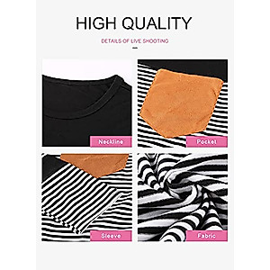 Diukia Women's Pinstripe Patch Pocket Long Sleeve Tops Stripe Color Block Lightweight Pullover Shirt for Girls Teens Junior Ladies Black L