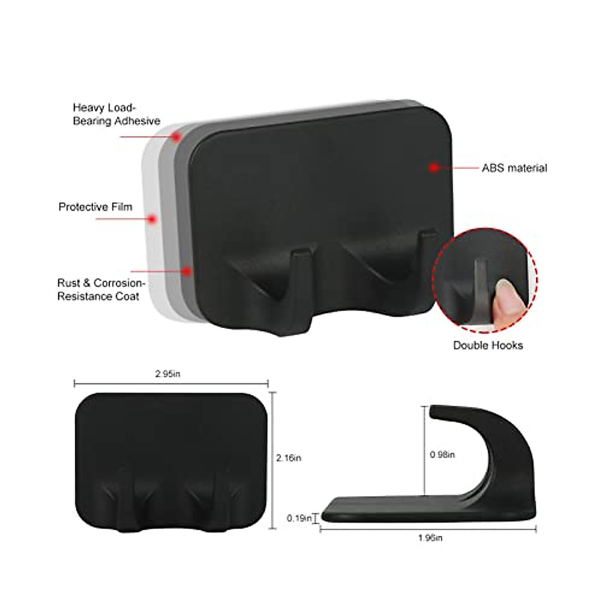 Kitchen Adhesive Hooks, Rustproof Sturdy ABS Strong Waterproof Self Adhesive Wall Hooks for Office (White)