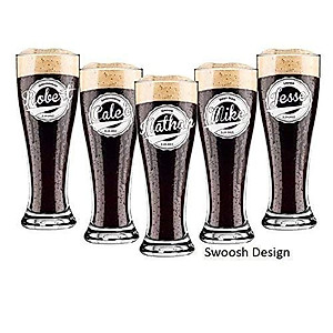 Groomsmen 16 ounce Pilsner Pint Beer Glass Sets of 2 to 12 Custom Engraved including Choices of Design and Text