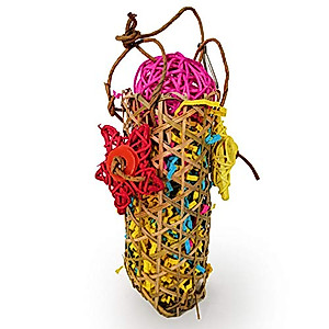 POPETPOP Bird Toy Shredder,2Pack Parrot Shredding Toys Bamboo Shredder Foraging Shredding Hanging Toy Gravel Paper for Bird Cage African Greys Parakeet Cockatiels Chewing Toys